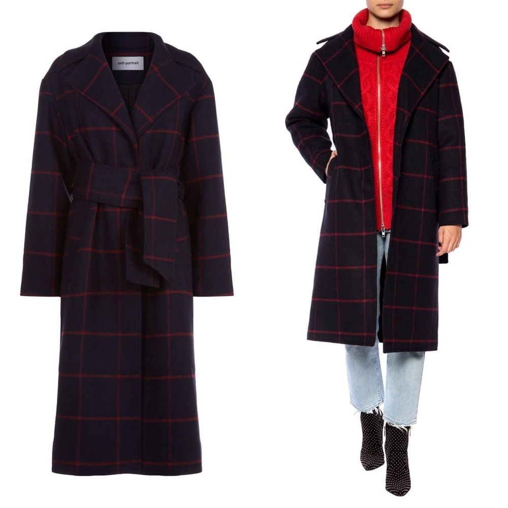 Self-Portrait Check Plaid Wool Trench Ready-To-Wear R… - Gem